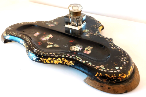 19th Century Papier Mache Decorated Ink Stand | eBay UK