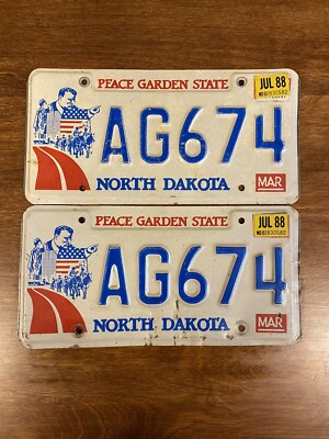 License Plate Pair Teddy Roosevelt 1988 Tab PeaceGardenState North ...