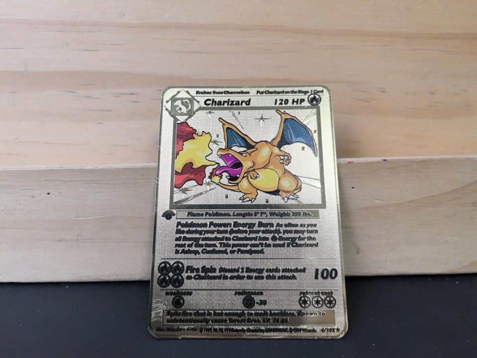 Pokemon 1st Edition Base Set Shadowless Charizard GOLD .Metal DISPLAY ...