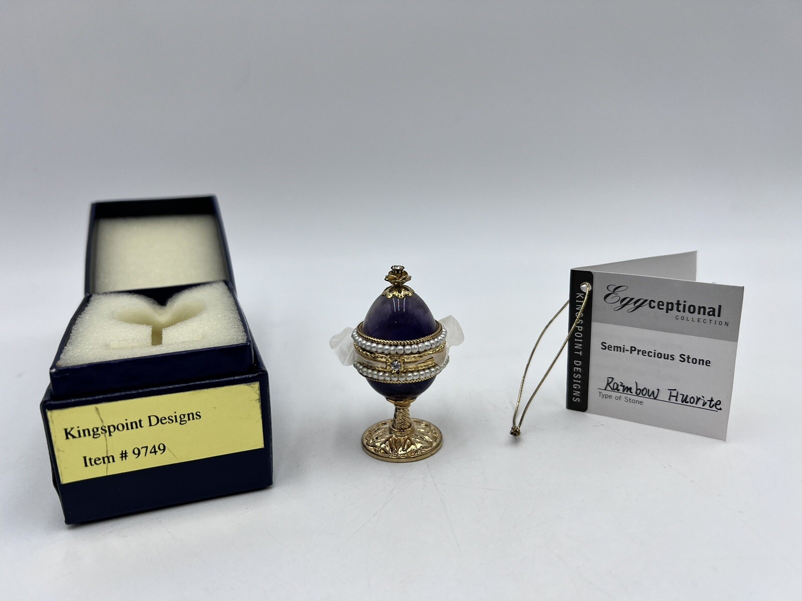 Kingspoint Designs Rainbow Florite Semi Precious Stone Egg Trinket Box ...