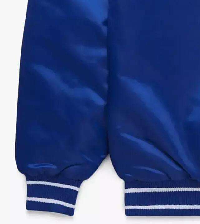 Blue Satin Baseball Jacket Full-Snap with Embroidery logos Varsity | eBay