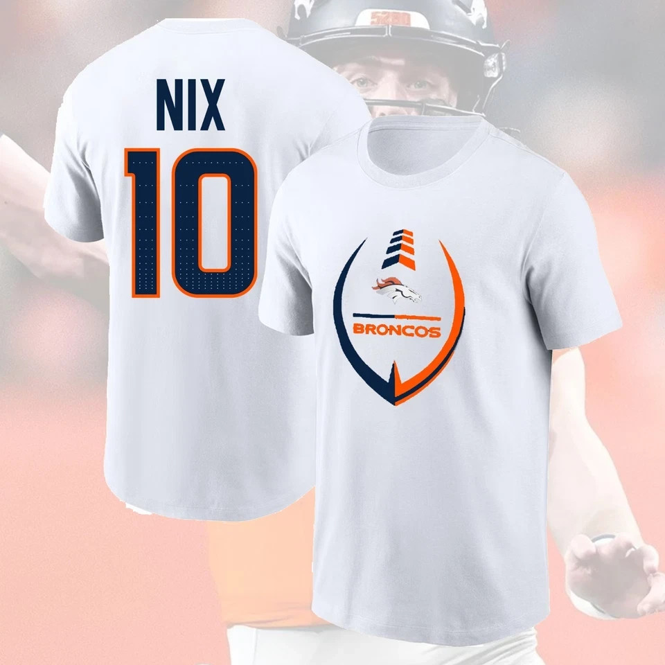 US STOCK! Bo Nix #10 Broncos 2025 Fastship Player Name & Number T shirt ...