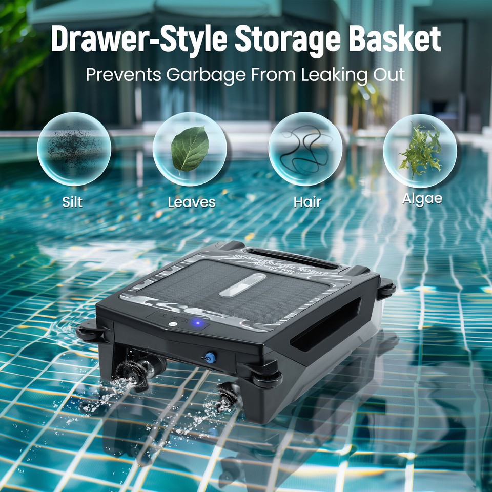 Solar Powered Automatic Robotic Pool Skimmer Cleaner Cordless Pool ...