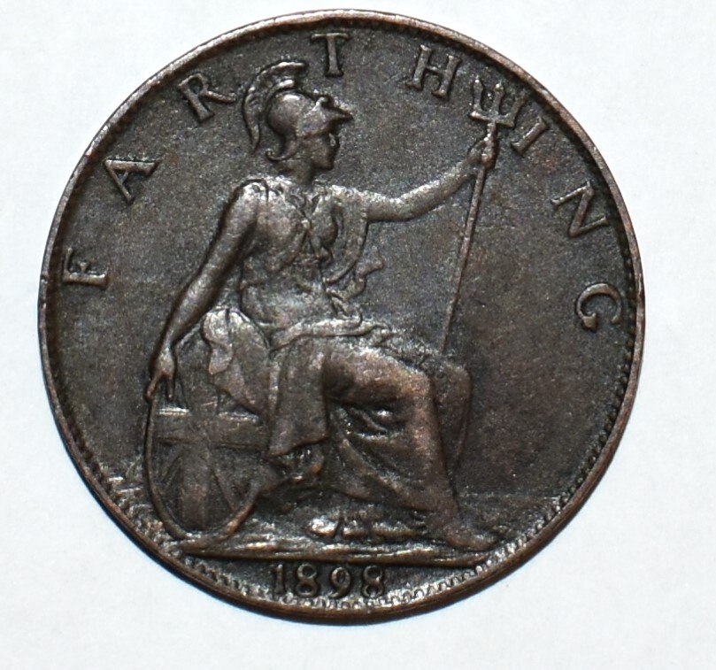 1898 Queen Victoria Brit Farthing Coin EF to AU Filled Intials, Date ...