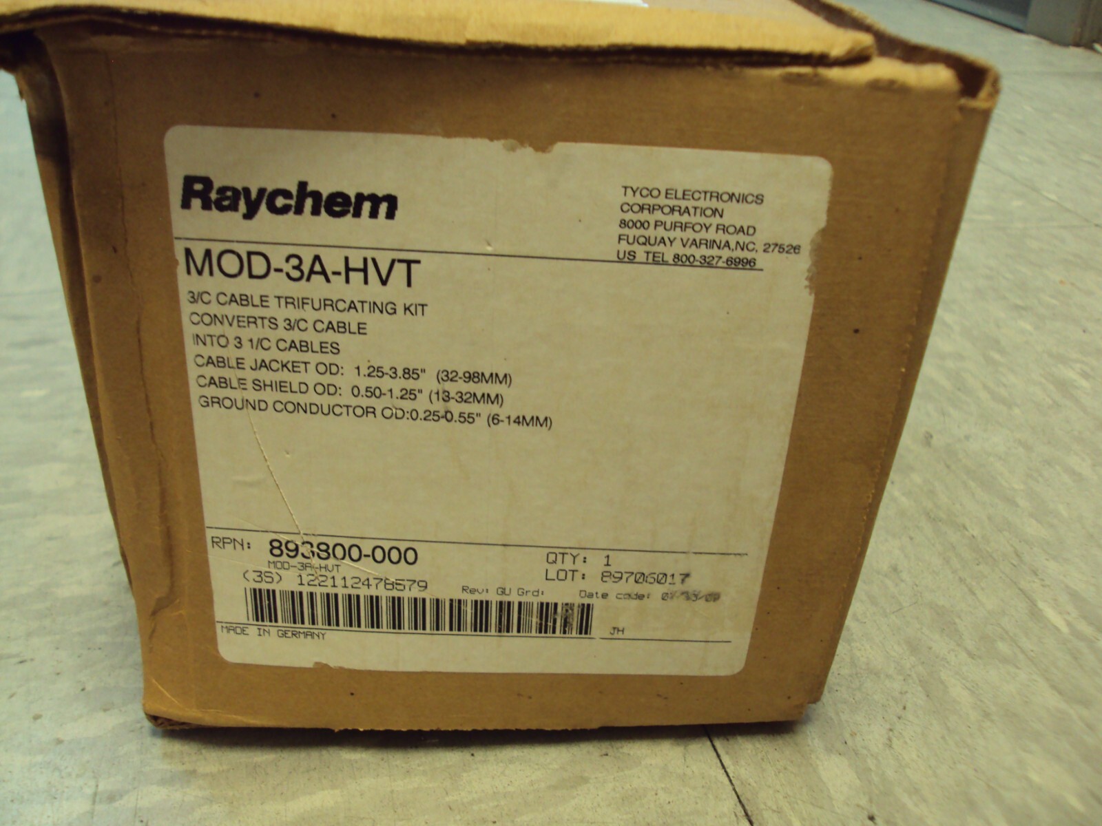 RAYCHEM MOD-3A-HVT P/N 893800-000, 3/C CABLE TRIFURCATING KIT HEAT ...