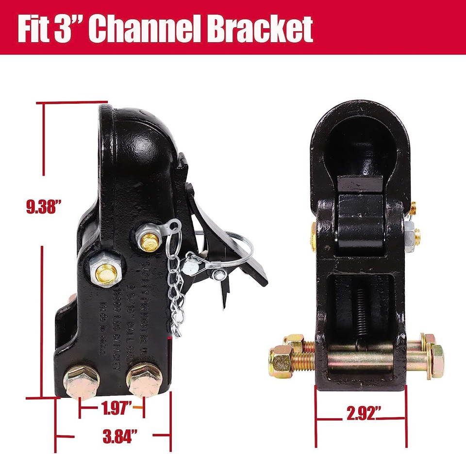 15000LBS 2-5/16" Capacity Adjustable Trailer Coupler Channel-Mount ...