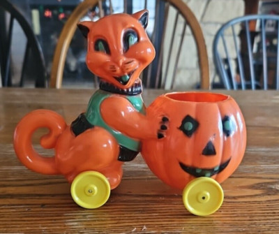 Rare 1950's Rosbro Plastic Halloween Cat Candy Container Holding ...