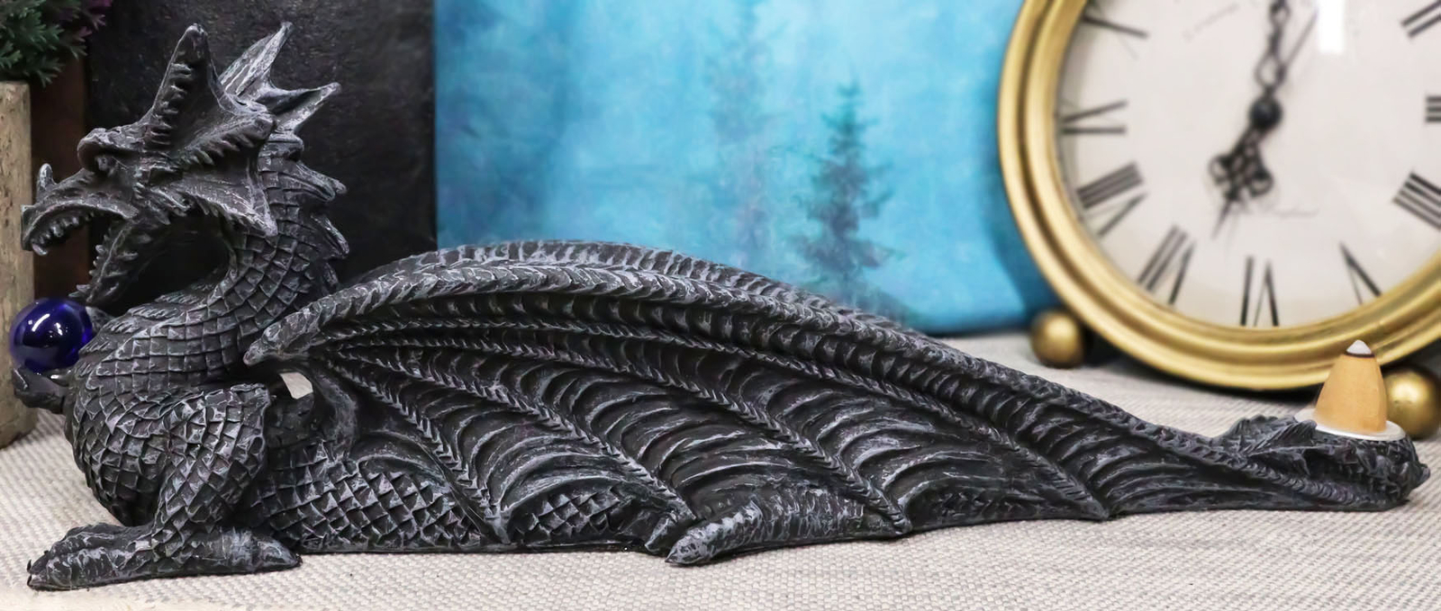 Longwei Dragon Holding Blue Orb Incense Burner Sculpture Figurine in ...