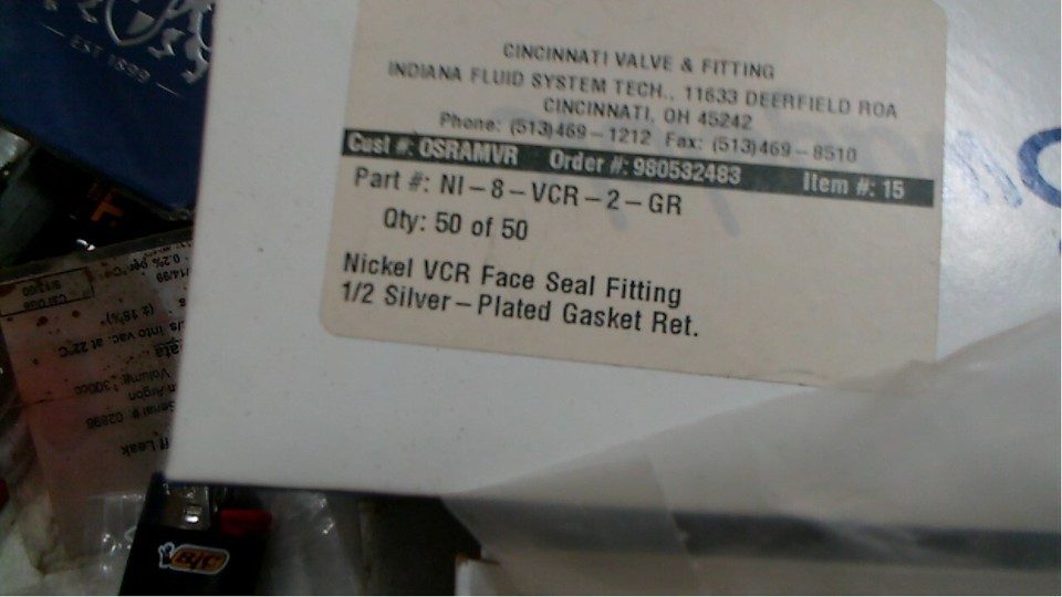 SWAGELOK NI-8-VCR-2-GR NICKEL VCR FACE SEAL 0.5" SILVER GASKET RET 22PC ...