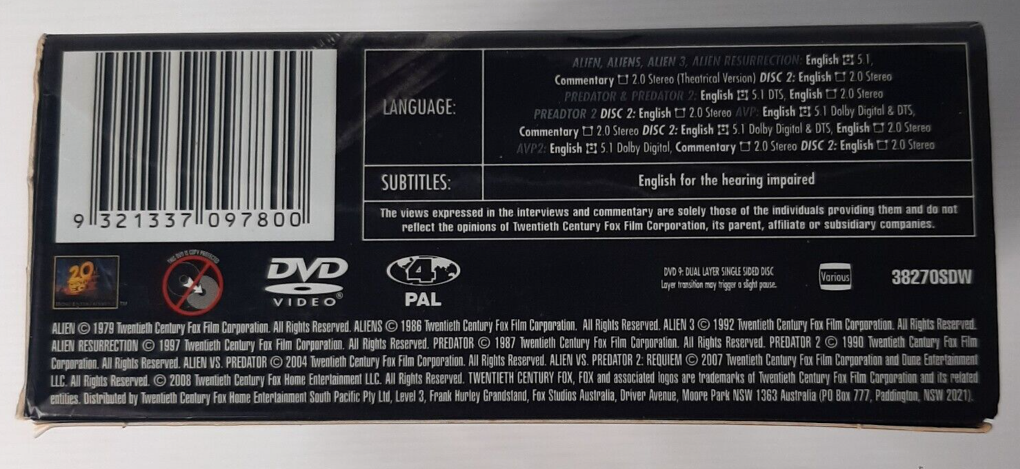 Alien and Predator Total Destruction Ultimate DVD Collection Box Set 8 ...