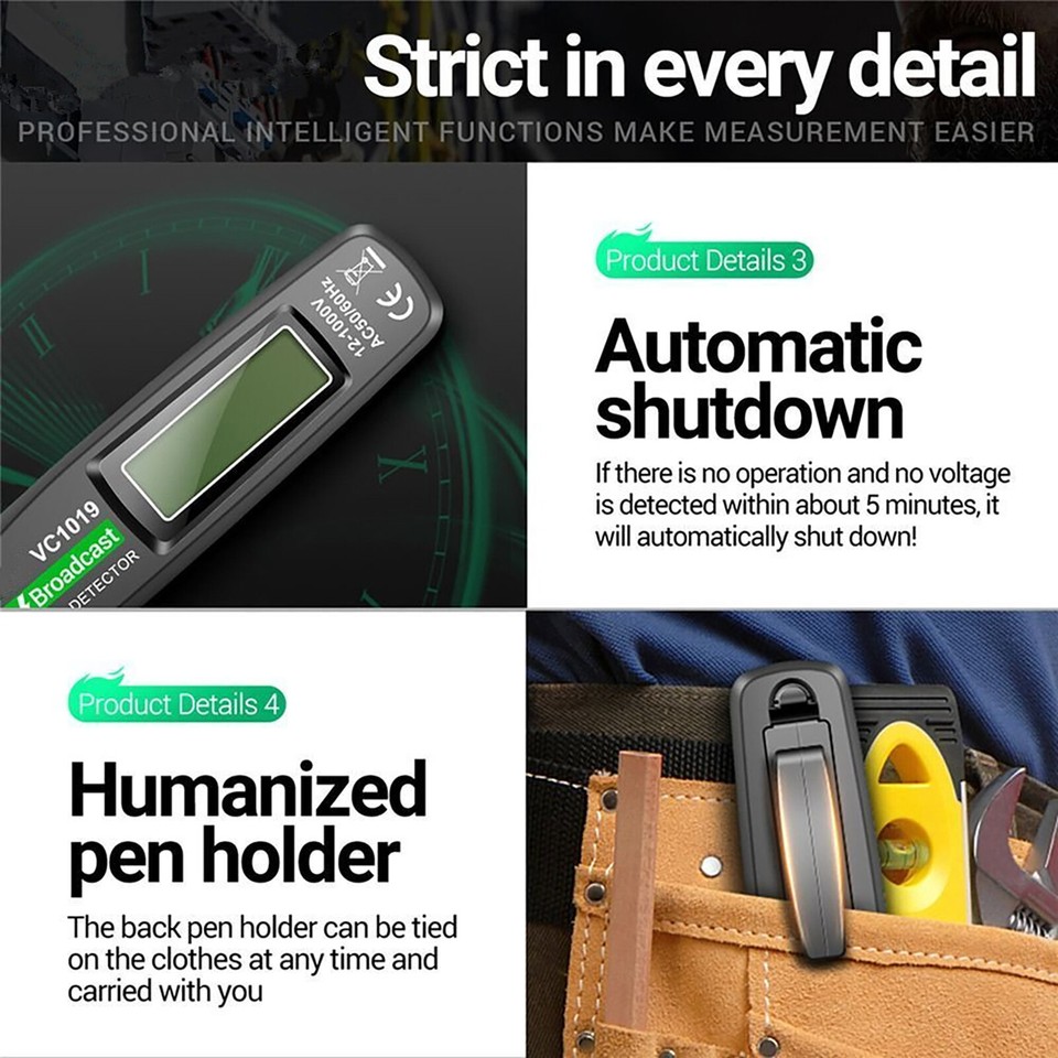 12V-1000V Positioning Voltage Tester Electric Wire Detector Test Pen ...