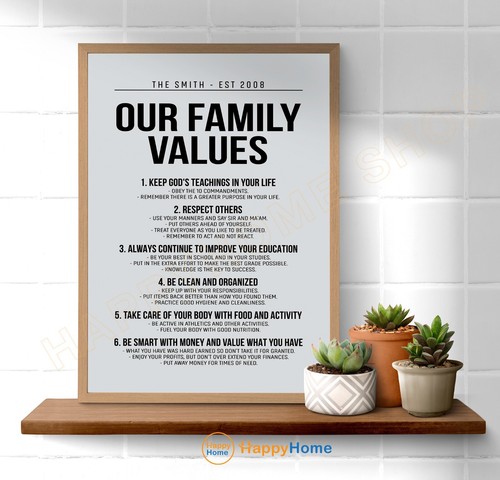 Personalized Family Values Sign Custom Our Family Values Print Room ...