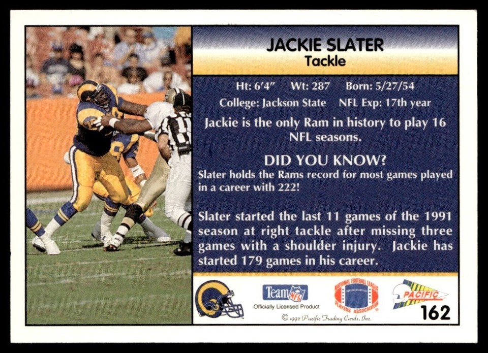 1992 Pacific Jackie Slater Los Angeles Rams #162 | eBay