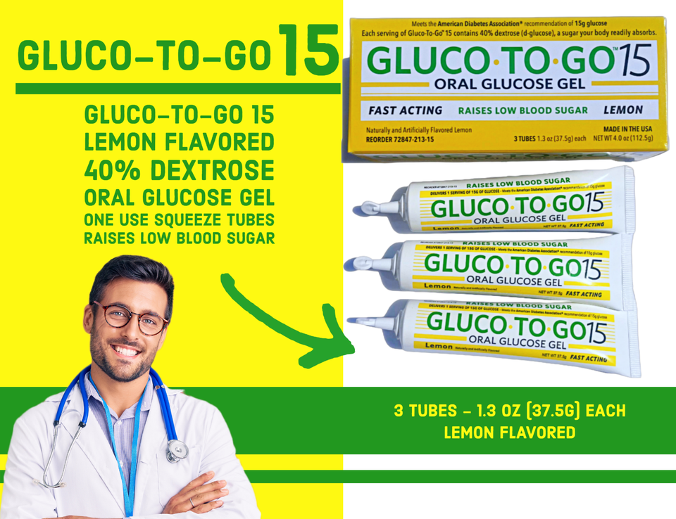 Gluco-To-Go 15 oral glucose gel (3 tubes 1.3 oz (37.5 g) each) Lemon ...