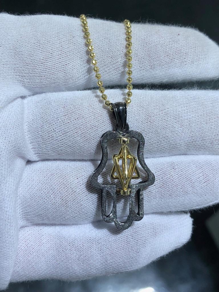 14k Two Tone Yellow Gold Star of David Spinning Large Hamsa Hand of God ...