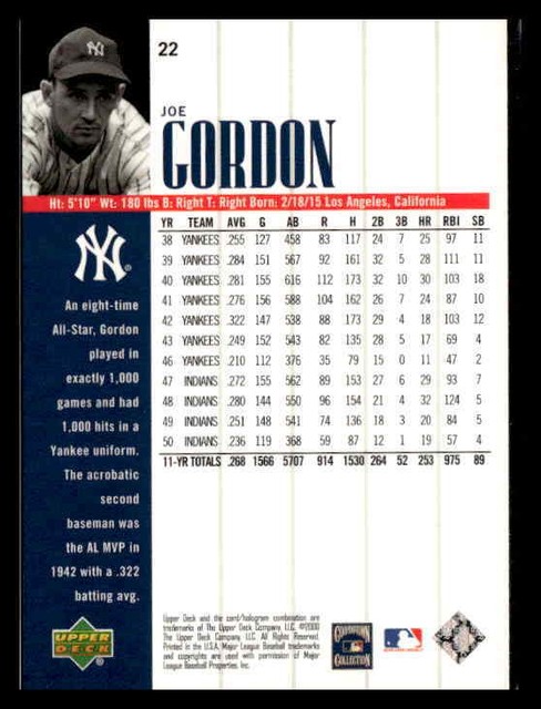 2000 Upper Deck Yankee Legends - #22 Joe Gordon for sale online | eBay