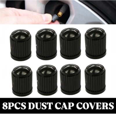 8x DUST AIR VALVE TYRE CAPS BLACK PLASTIC COVERS CAR BIKE WHEEL ...