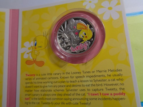 TWEETY BIRD SYLVESTER LOONEY ENAMEL 2013 $1 NIUE RARE SILVER COIN CASE ...