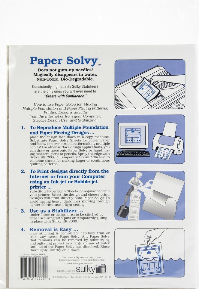 2 Pack Sulky Paper Solvy Water-Soluble Stabilizer 12/Pkg-8.5"X11" 409 ...