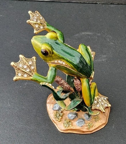 Kingspoint Designs Enamel and Bejeweled Crystal Leaping Frog Trinket ...