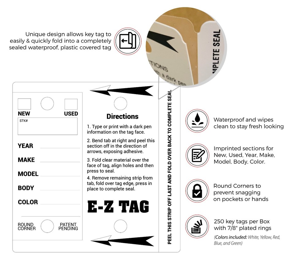 Car Dealer Key Tags 250 Pack Self-Laminating Automotive Dealership ...