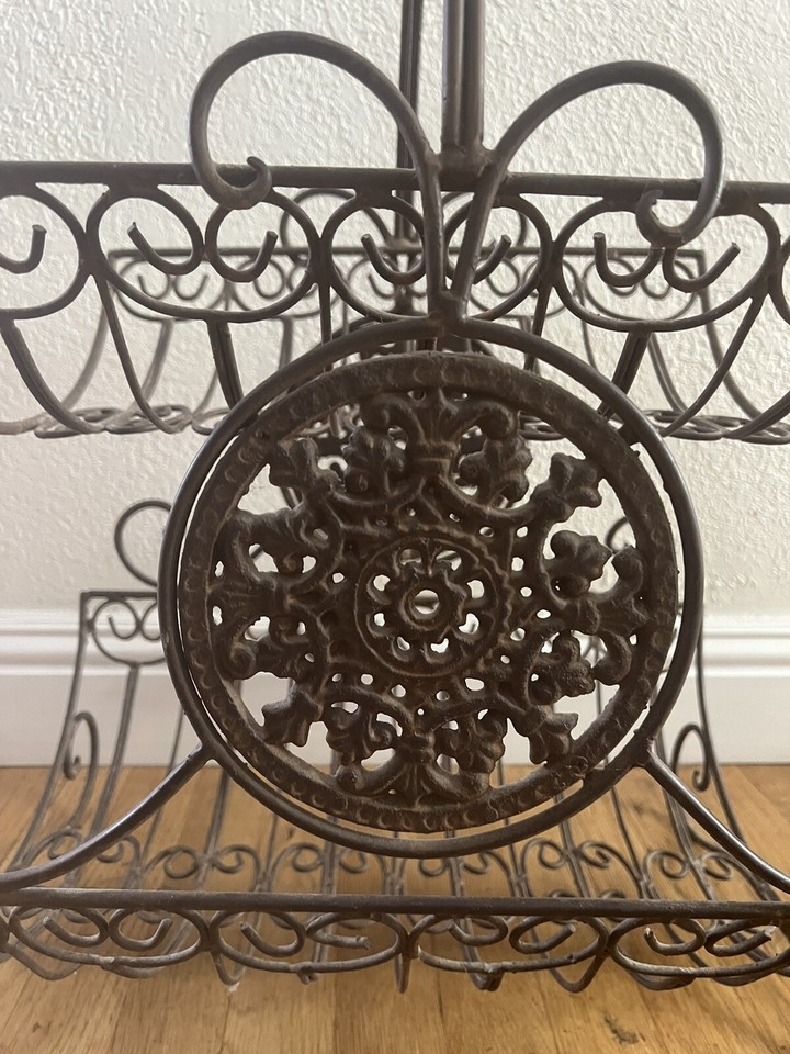 Vintage Ornate Wrought Iron Handmade Scroll Magazine Rack Towel Holder ...