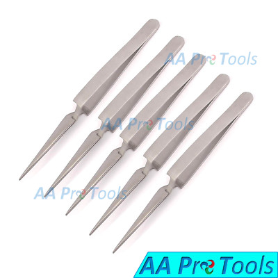 5 Cross Lock Tweezers Straight Short Pointed Self Closing Reverse ...