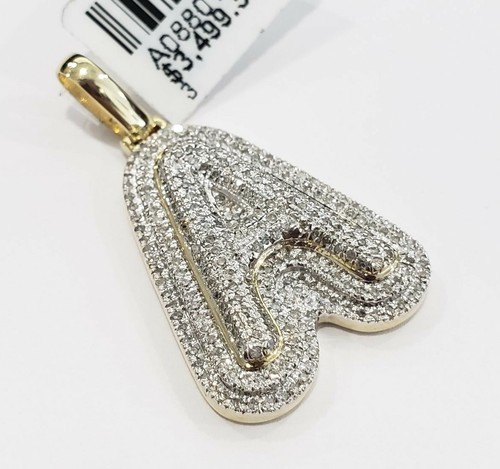 10k Real Yellow Gold Genuine Diamond Letter Initial Charm Pendent A ...