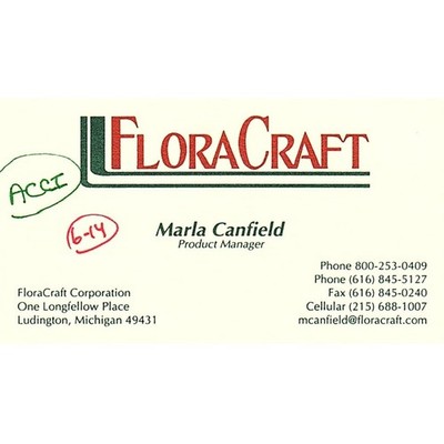 FloraCraft Marla Canfield Ludington MI Vintage Business Card SC9-B9 | eBay