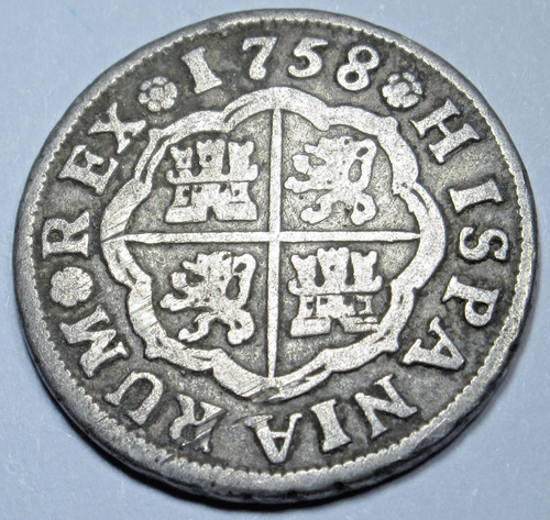 1758 Spanish Silver 1 Reales Genuine 1700's Colonial Cross Pirate ...
