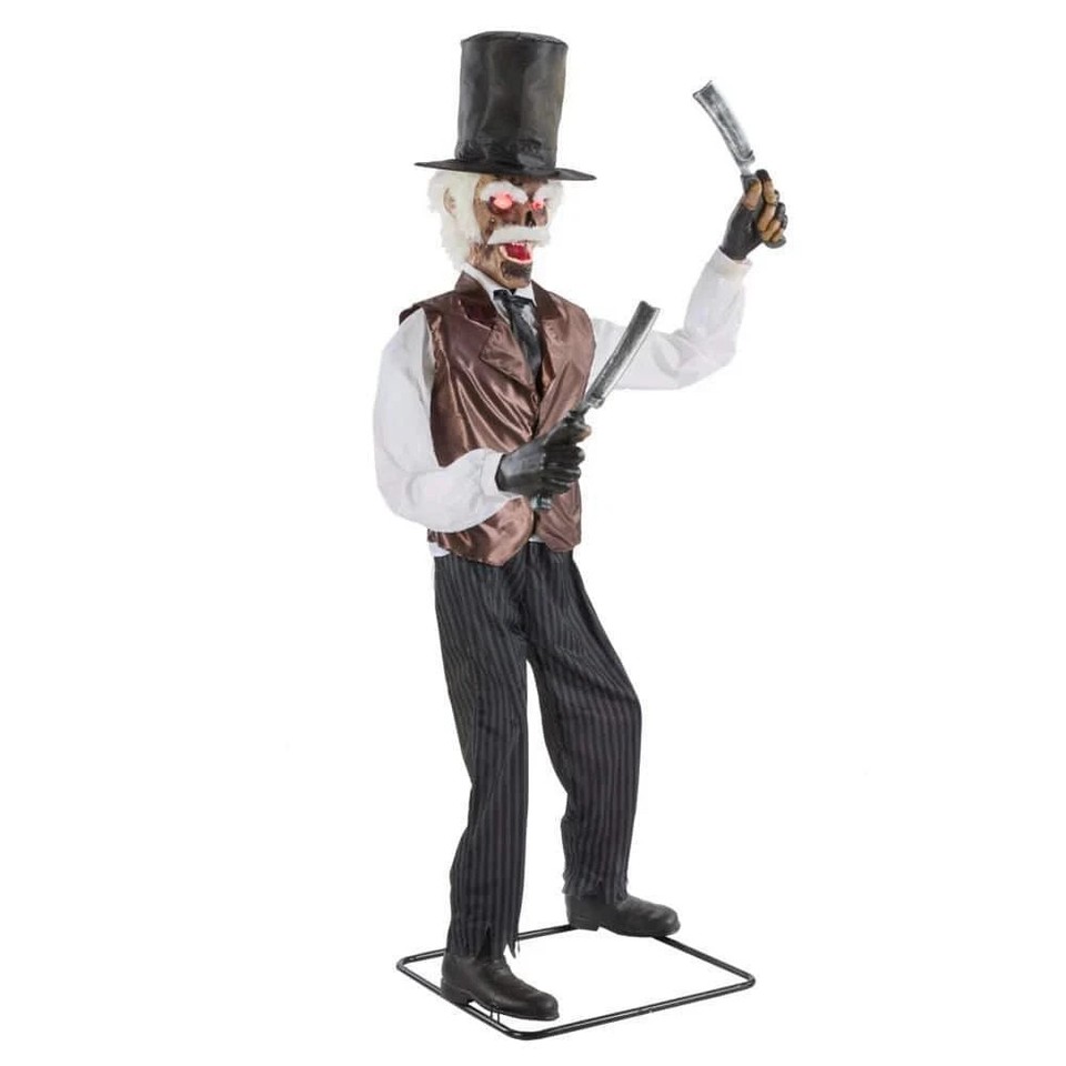 Home Accents 7 Ft Animated LED Zombie Barber Halloween Animatronic Prop ...