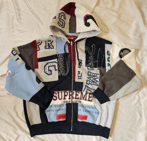 SUPREME PATCHWORK ZIP UP HOODED SWEATSHIRT (SS25) NAVY | eBay