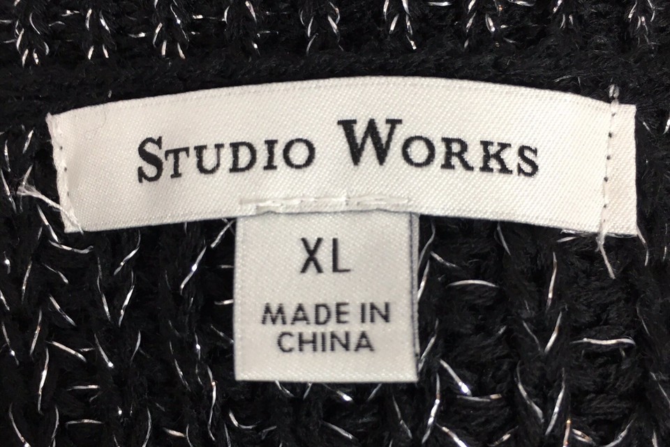 Studio Works Pullover Sweater Womens XL Black w/Silver Scoop Neck Side ...