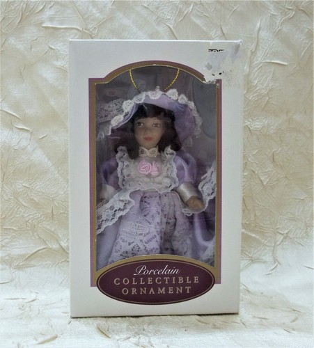Porcelain Doll In Lavender Dress Christmas Holiday Ornament Moveable ...