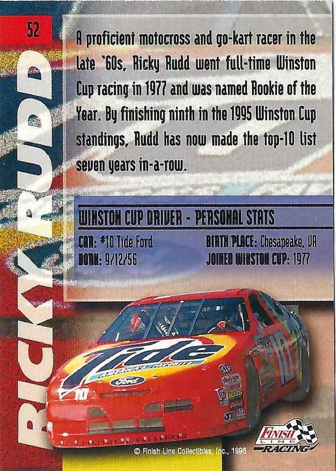 1996 Finish Line Racing '96 Silver Series Ricky Rudd | eBay