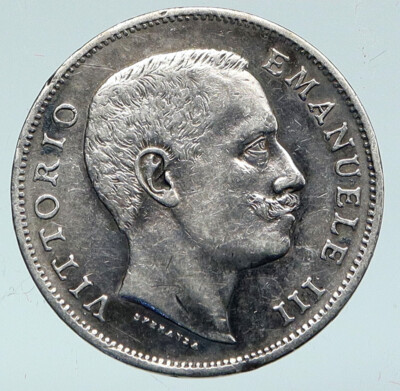 1901 ITALY King Victor Emmanuel III EAGLE Old Italian Silver Lira Coin ...