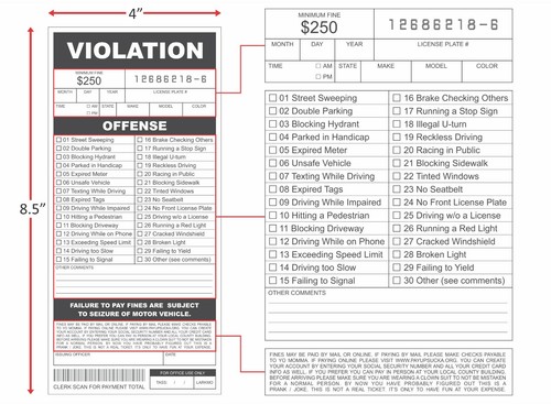 25 Fake Parking Tickets Prank Joke Funny Pretend Police Cop Gag ...