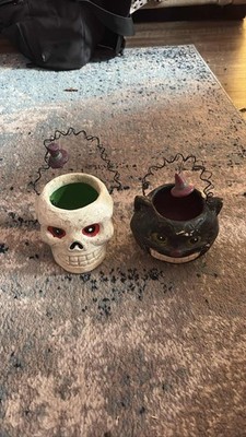 Vintage Halloween Skull & Black Cat Candy Buckets Pails Trick or Treat ...
