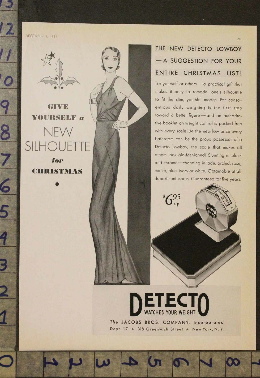 1931 DETECTO WEIGHT BATHROOM SCALE CHRISTMAS FLAPPER JACOBS LOWBOY AD ...