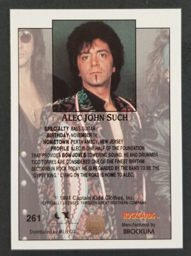 Alec John Such Bon Jovi 1991 Music Rock Band Brockum Rock Star Card ...