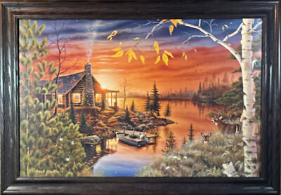 Mark Daehlin Autumn Evening Lake Cabin Art Print-Framed 31 x 21 | eBay