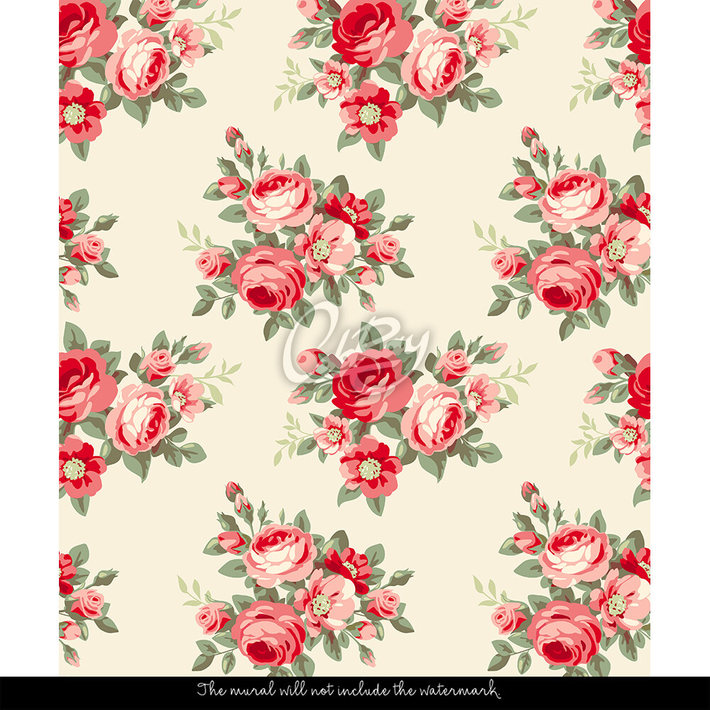 Roses pattern Removable wallpaper white red and green wall mural ...