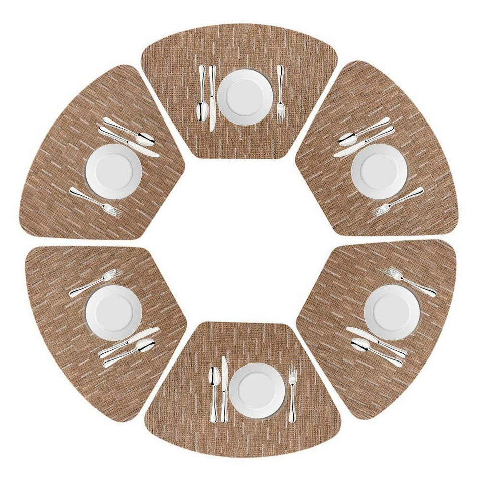 Round Table Placemats Set of 6 Wedge Washable Table mats for Kitchen ...