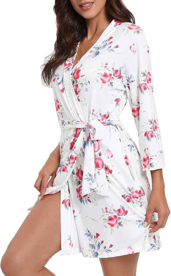 Women Kimono Robes Lightweight Knee Length Robe Knit Bathrobe Soft ...