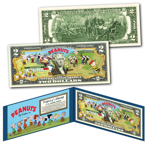 PEANUTS Gang Snoopy *BASEBALL**Officially Licensed*USA Genuine $2 Bill ...