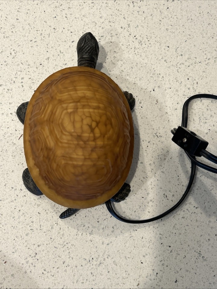 Turtle Lamp Night Light Amber Glass Tortoise Shell Cast Metal Bronze ...