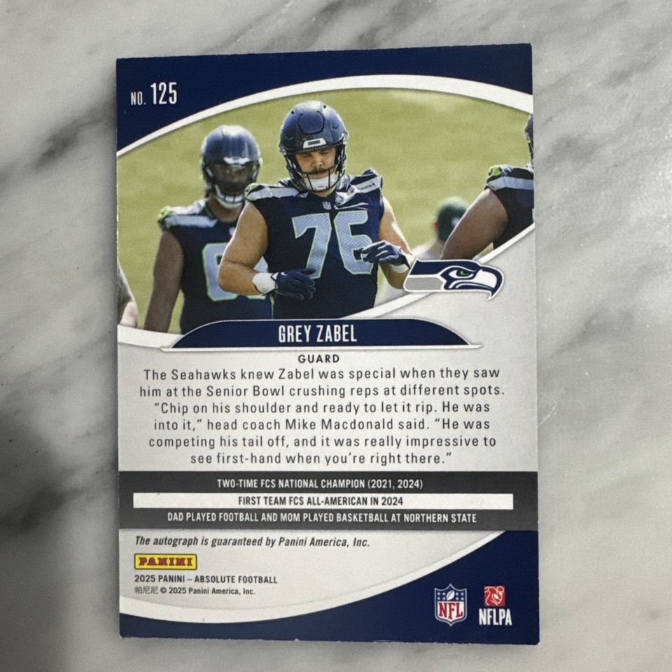 2025 Panini Absolute Grey Zabel RC Auto /299 #125 Seahawks Rookie | eBay