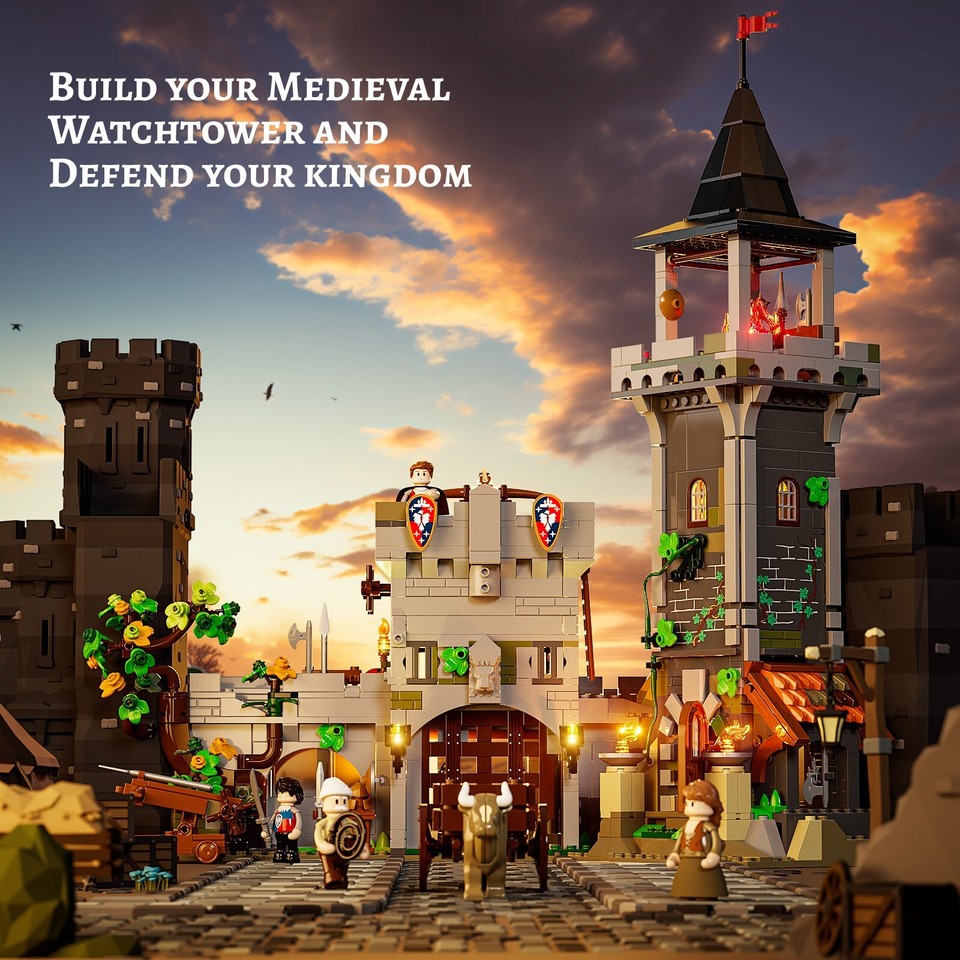 FUNWHOLE® F9027 Medieval Watchtower Building Blocks with Lights 1625 ...