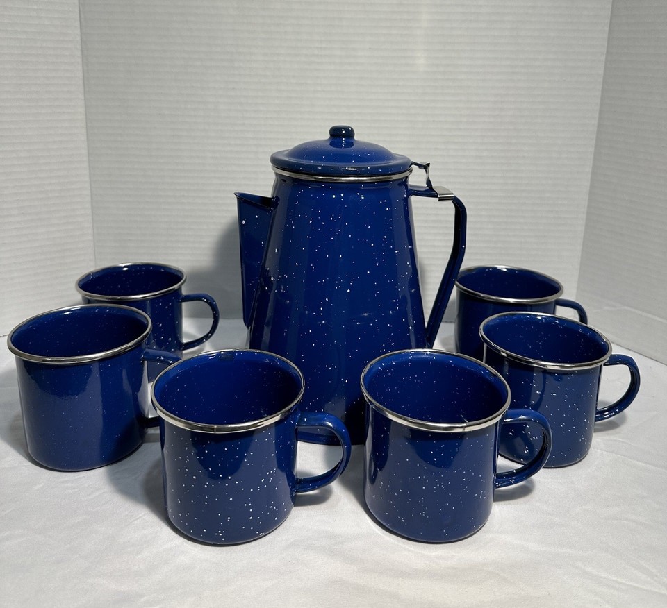 Stansport Camping Coffee Tea Pot Navy Blue Enamel Percolator 6 Mugs ...
