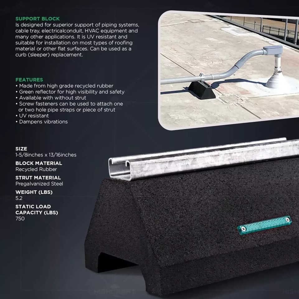 STC-10T Rooftop Pipe Support Block with Galvanized Steel Strut- Sleeper ...